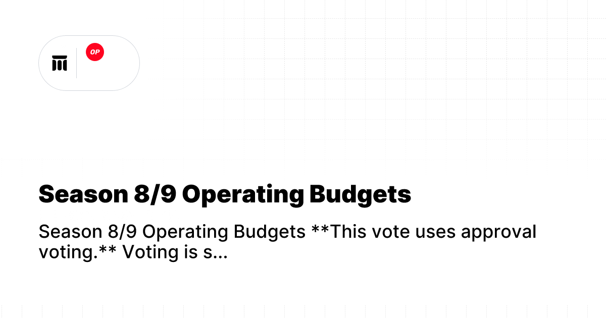 Season 8/9 Operating Budgets